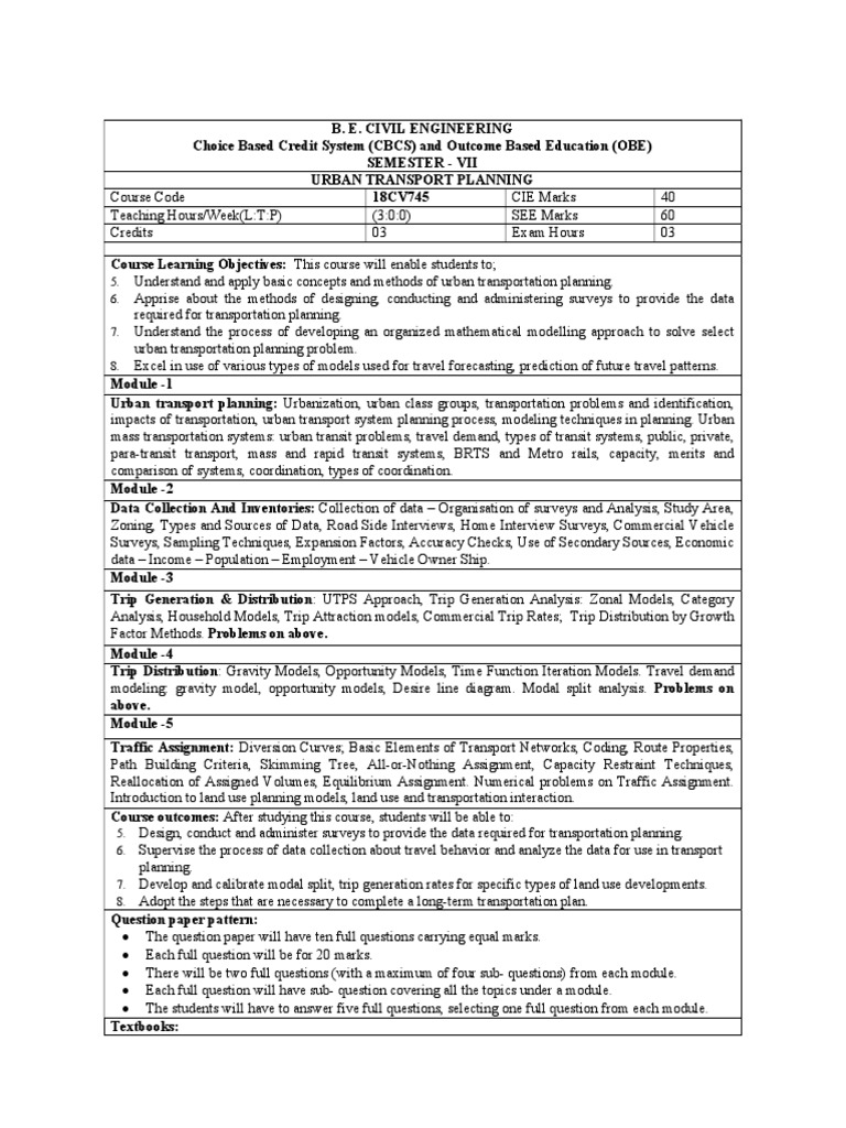 UTP Syllabus | PDF | Transport | Public Transport