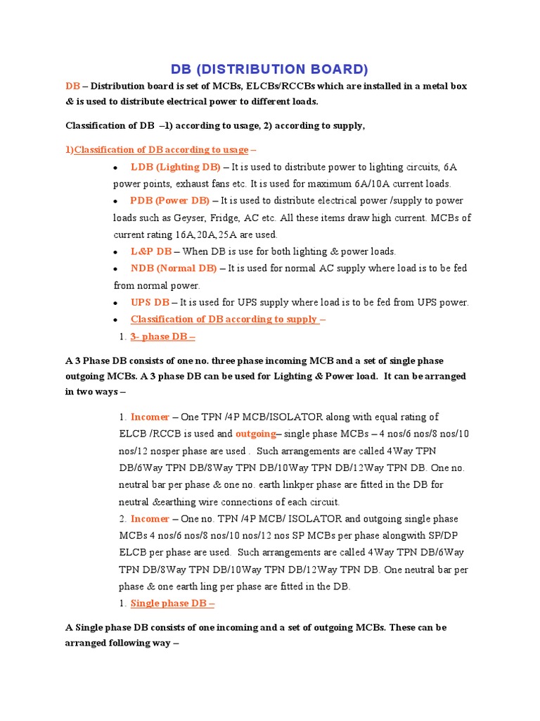 DB (Distribution Board) | PDF | Electromagnetism | Electrical Components