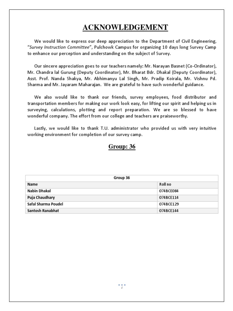 Acknowledgement: Group: 36 | PDF | Surveying | Topography