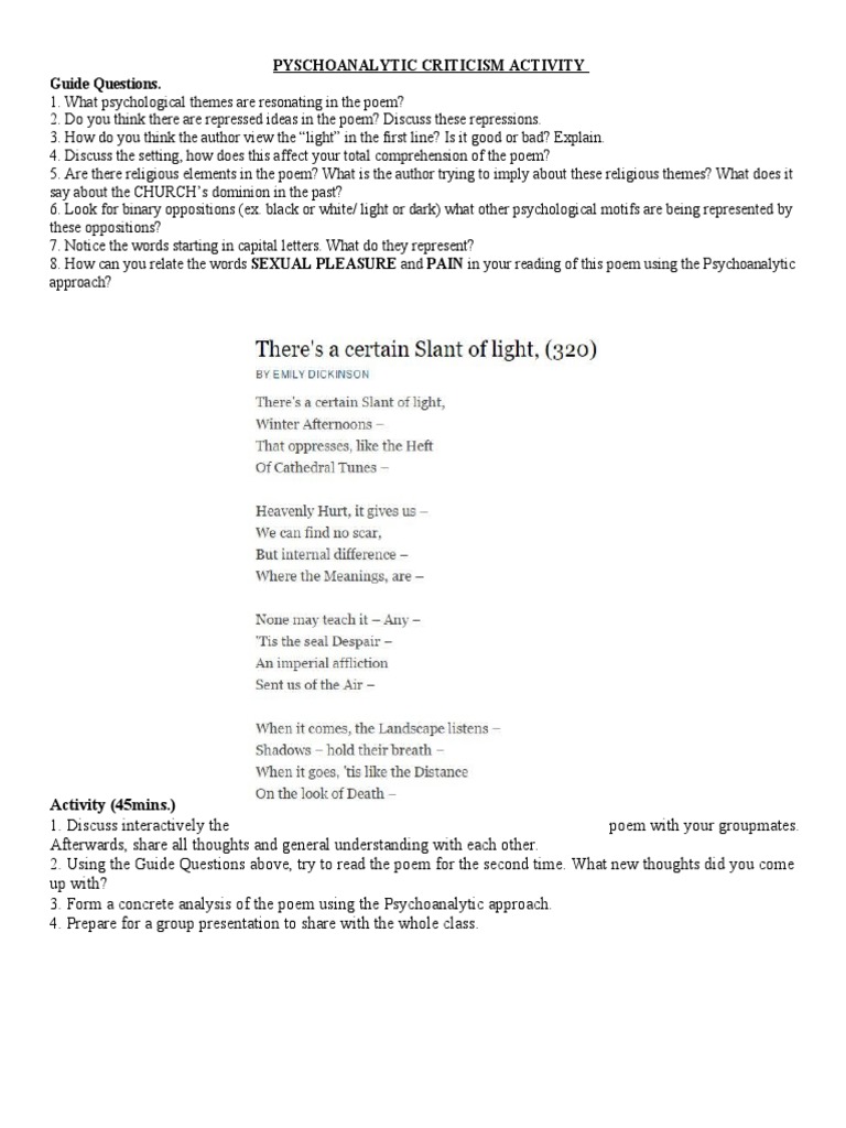 Psychoanalytic Criticism Activity Guide | PDF