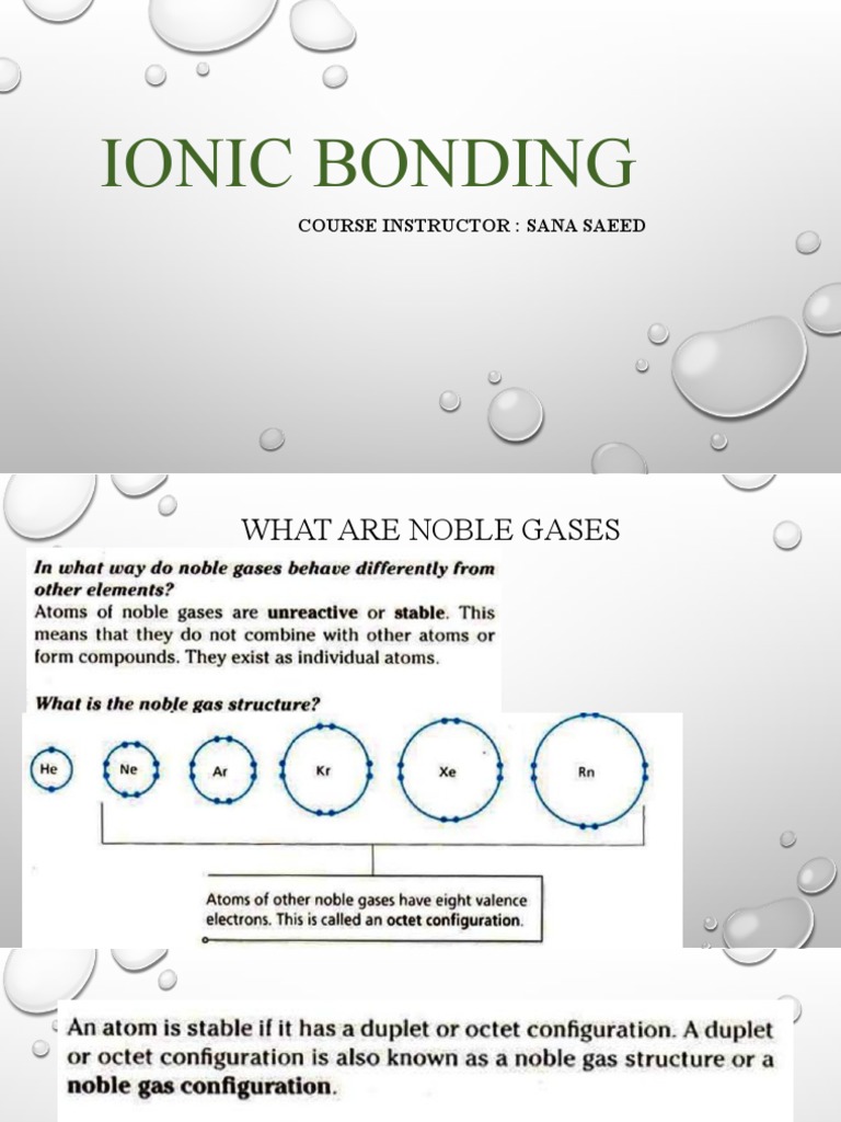 Ionic Bonding: Course Instructor: Sana Saeed | PDF