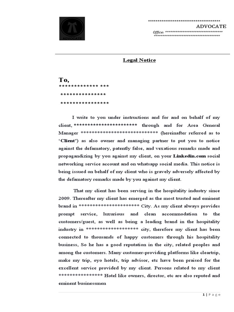 Defamation Legal Notice | PDF | Defamation | Justice