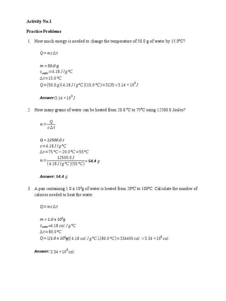 Calorimetry Practice Problems | PDF | Calorie | Chemistry