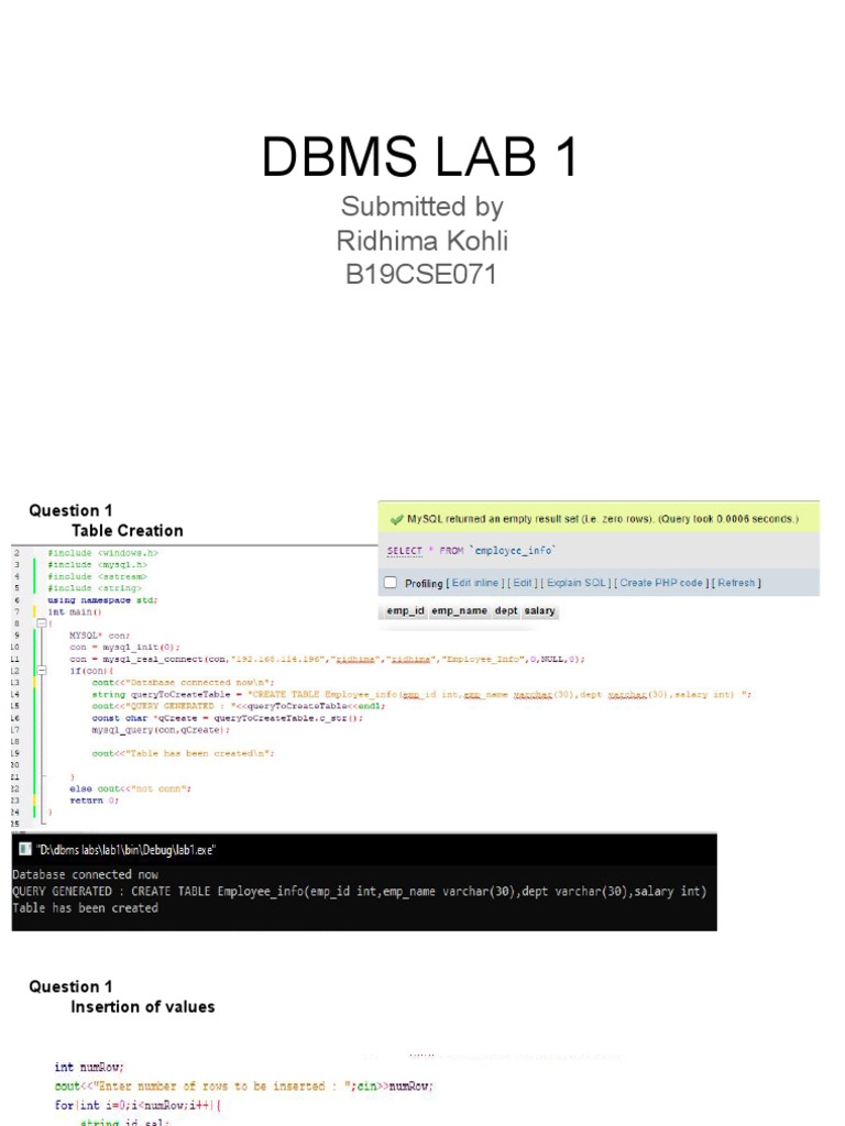 Dbms Lab 1: Submitted by Ridhima Kohli B19CSE071 | PDF | Software Design | Data Management