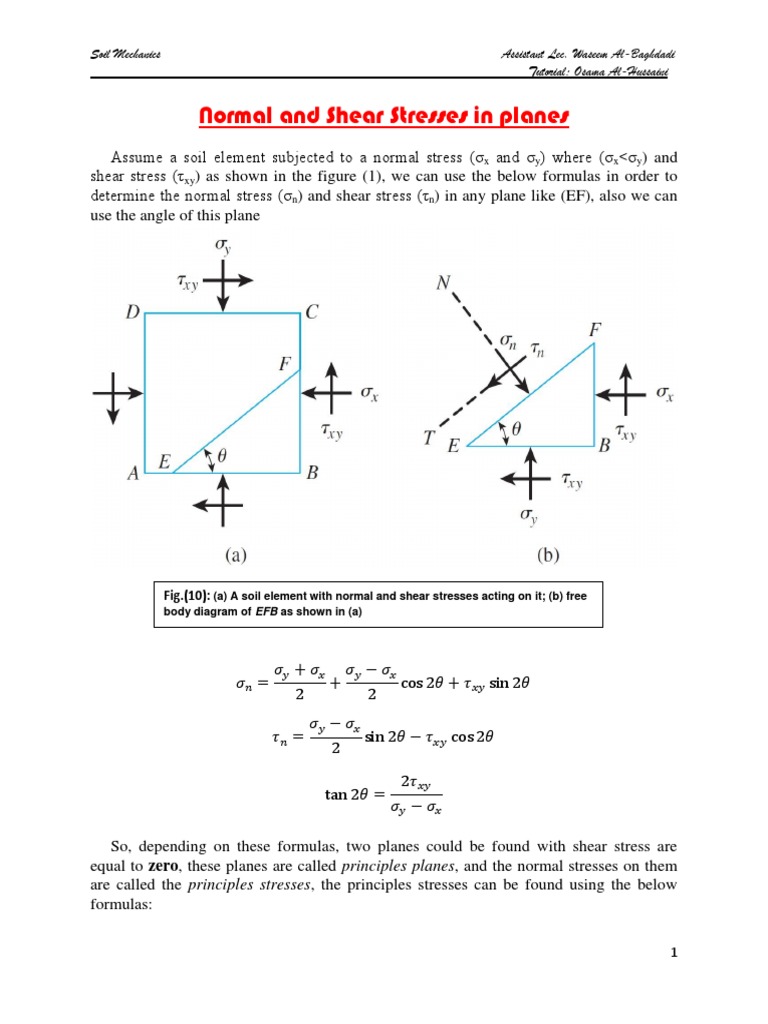Normal and Shear Stresses in Planes | PDF | Materials | Analytic Geometry