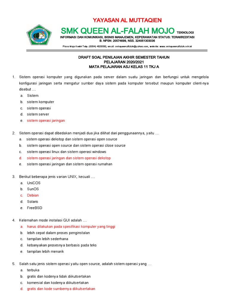 Soal Pas Asj 11 TKJ | PDF | Bisnis | Komputer