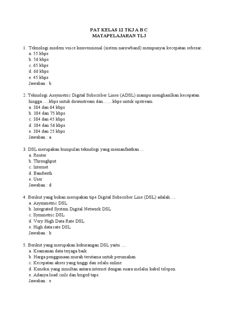 Soal Pat TLJ Kelas 12 TKJ | PDF