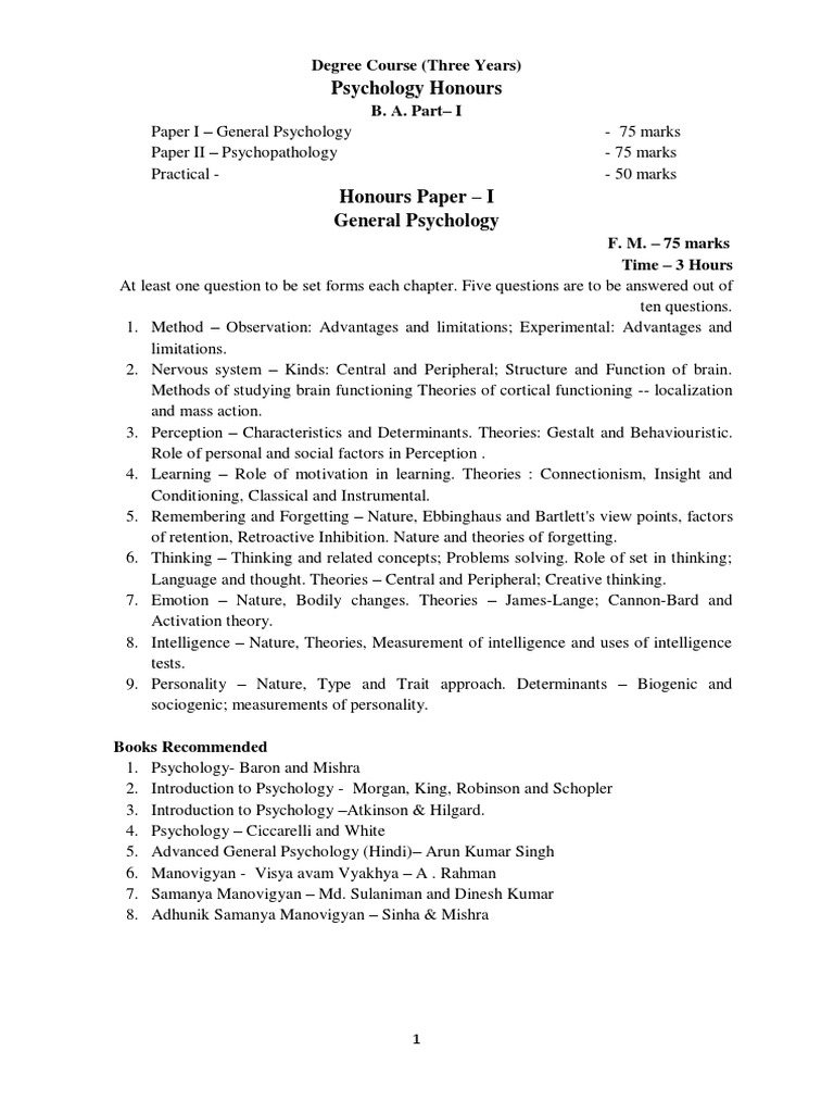 Psychology Honours: Degree Course (Three Years) | PDF | Psychology ...