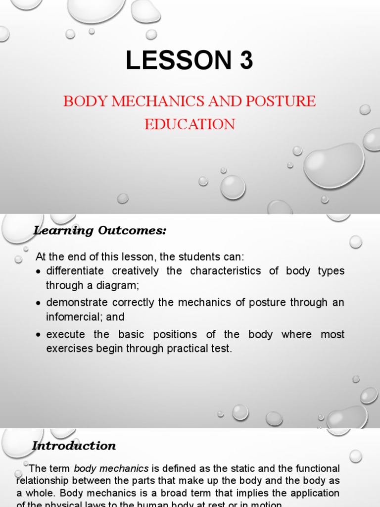 Lesson 3: Body Mechanics and Posture Education | PDF | Strength ...