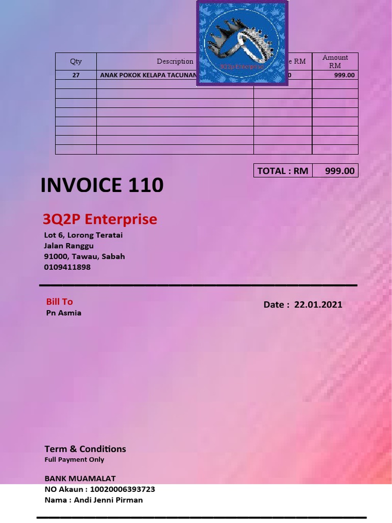 Invoice 110: 3Q2P Enterprise | PDF