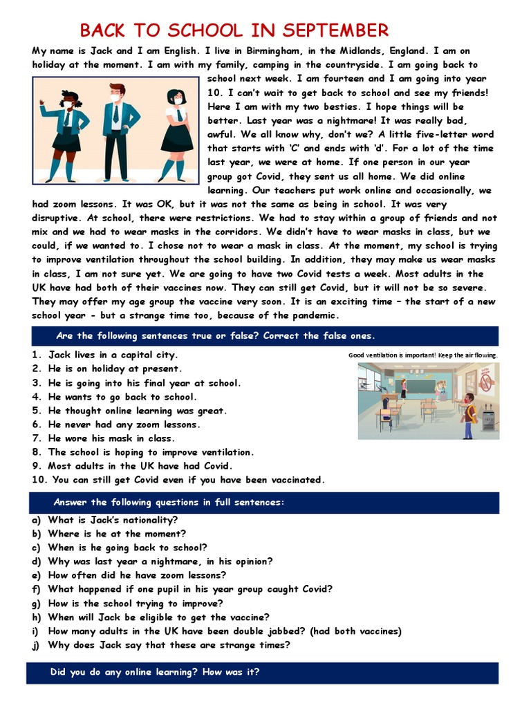 RC Back To School in September Reading Comprehension Exercises 137745 | PDF