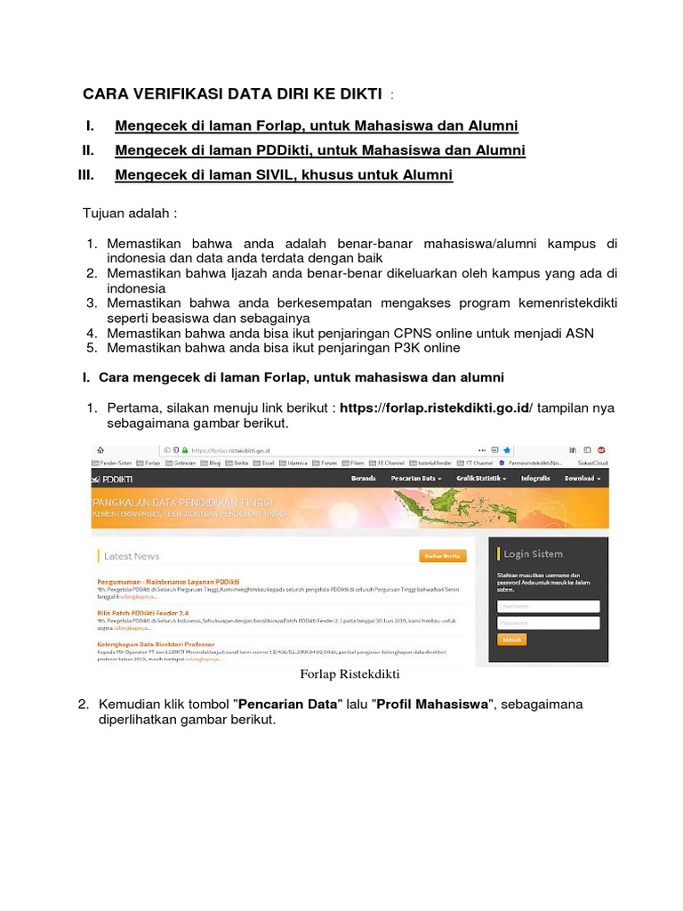 Petunjuk Verifikasi Data Diri Ke Dikti | PDF