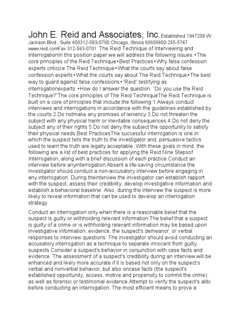 John E. Reid and Associates, Inc | PDF | Confession (Law) | Interrogation