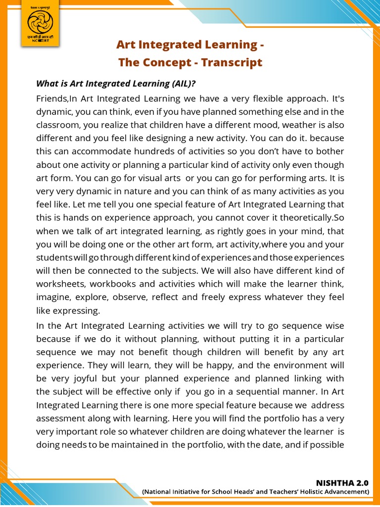 Understanding Art Integrated Learning | PDF | Curriculum | Learning