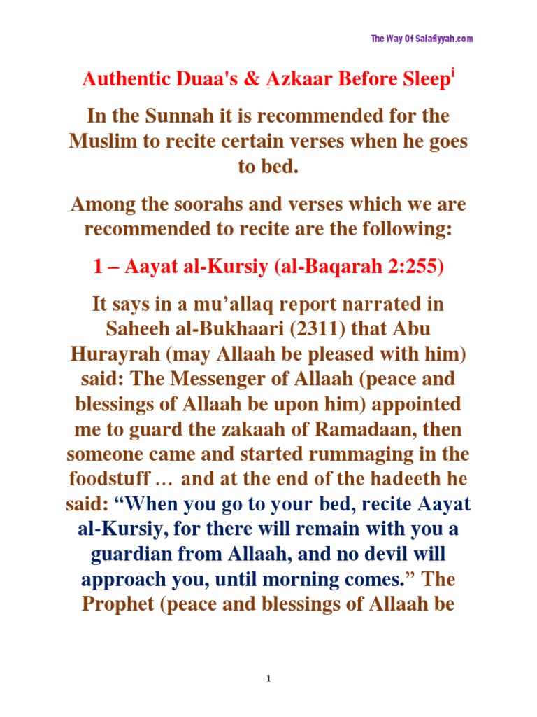 Authentic Night Azkar Before Sleep | PDF | Muhammad | Takbir