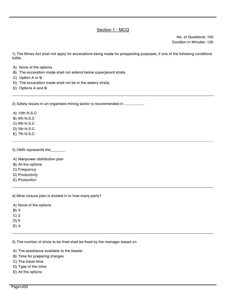 Mining Exam Questions and Answers | PDF | Risk | Mining