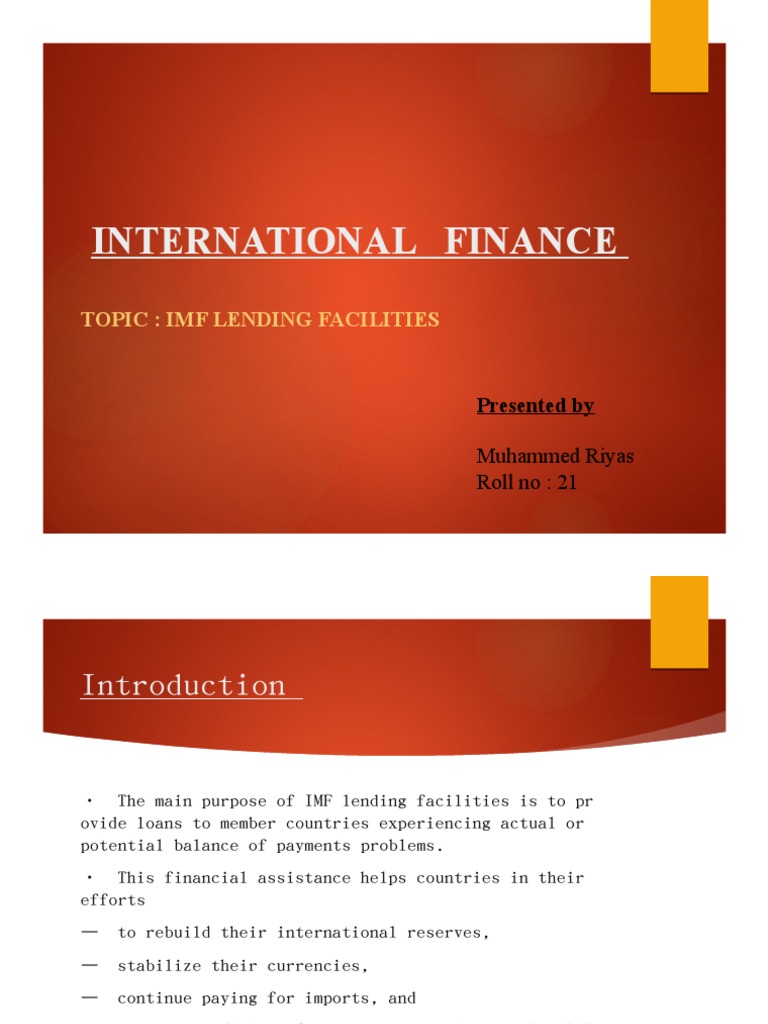International Finance Topic Imf Lending Facilities Pdf Special