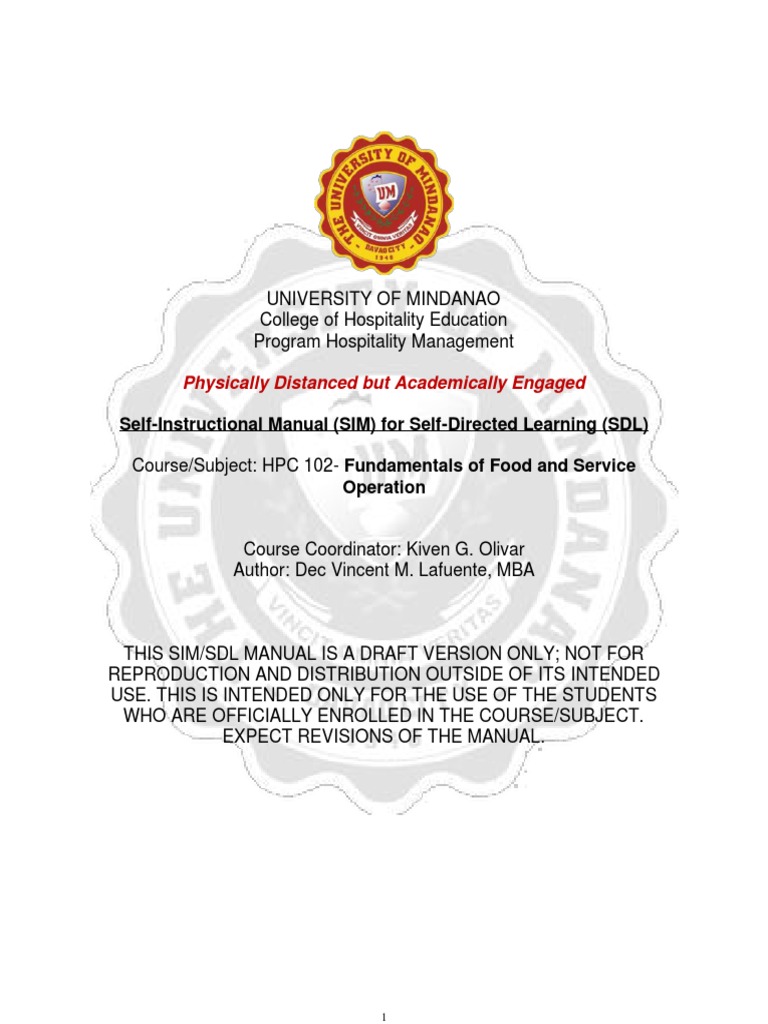 Week 1 - 3 HPC 102L | PDF | Waiting Staff | Tableware