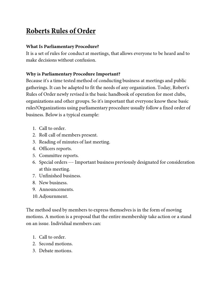 Roberts Rules of Order | PDF | Rules | Group Decision Making