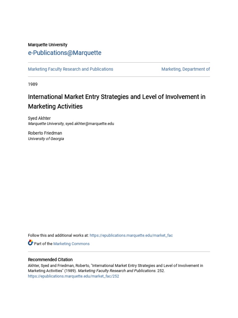 International Market Entry Strategies and Level of Involvement in | PDF ...