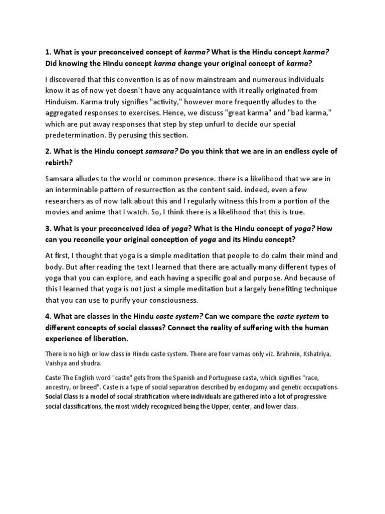 Reflection Questions Hinduism | PDF