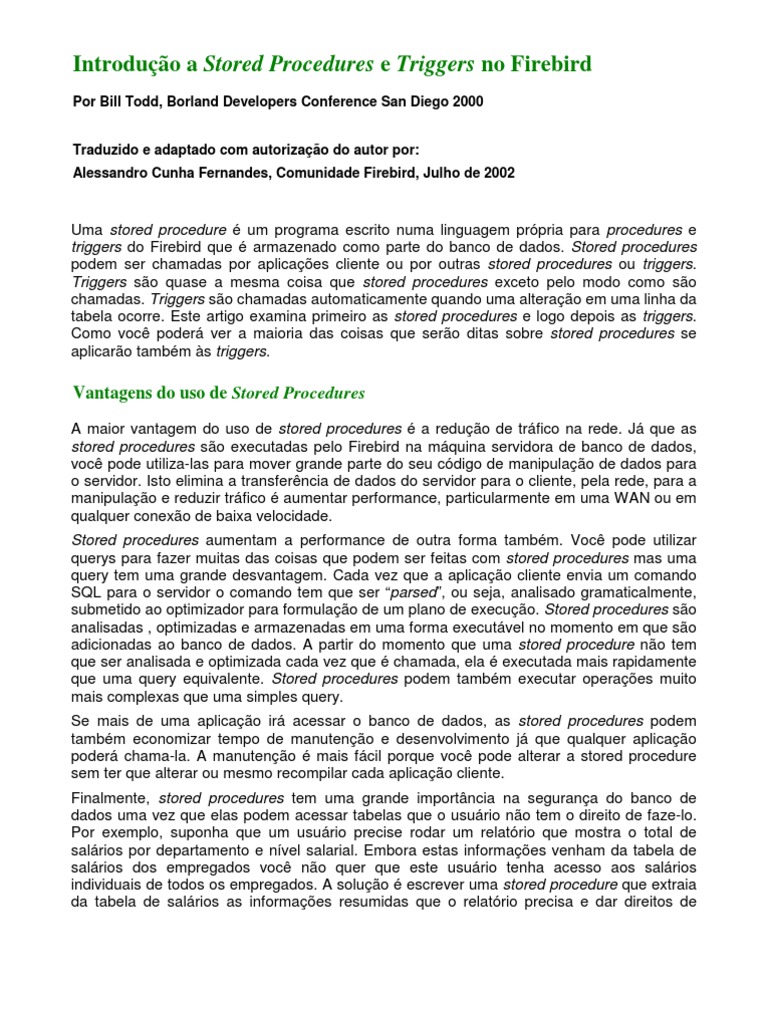 Stored Procedures e Triggers No Firebird | PDF | SQL | Modelo cliente – Servidor