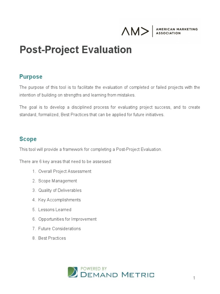 Post-Project Evaluation Framework | PDF | Evaluation | Educational ...