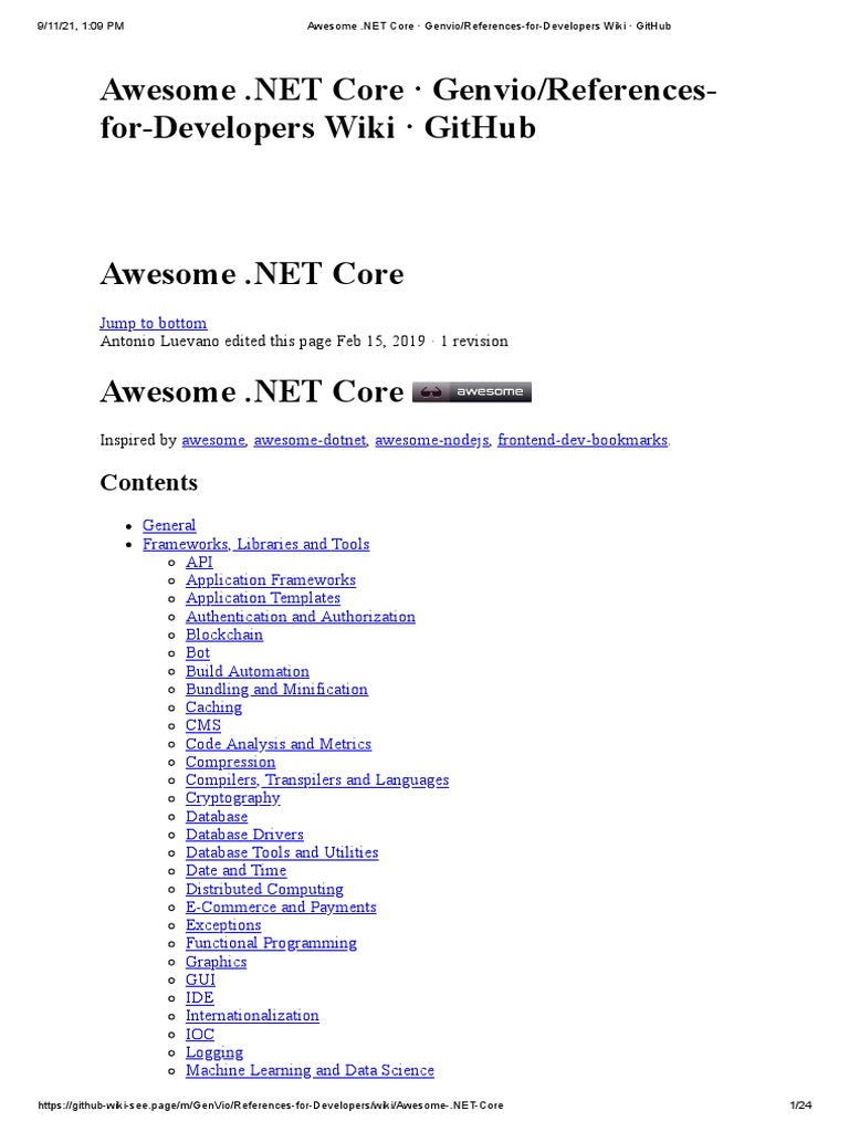 Awesome .NET Core Genvio - References-for-Developers Wiki GitHub | PDF | Entity Framework ...