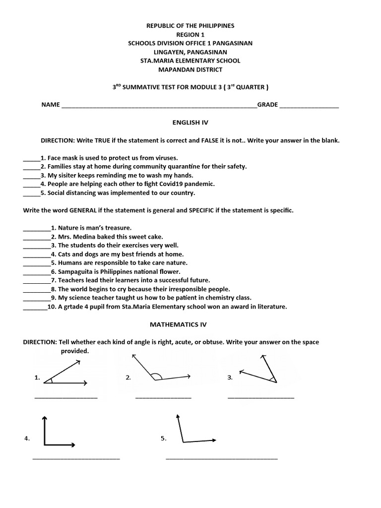 Summative Test Grade 4 | PDF | Heat Transfer | Elementary Geometry