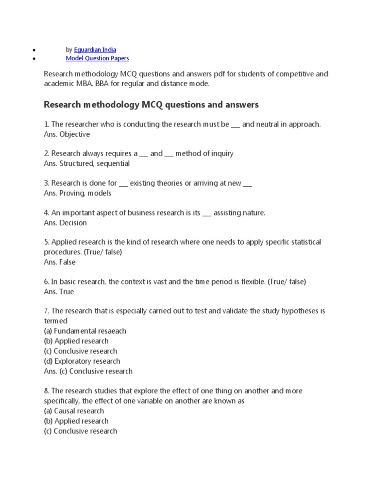 BRM MCQ | PDF | Correlation And Dependence | Evaluation Methods