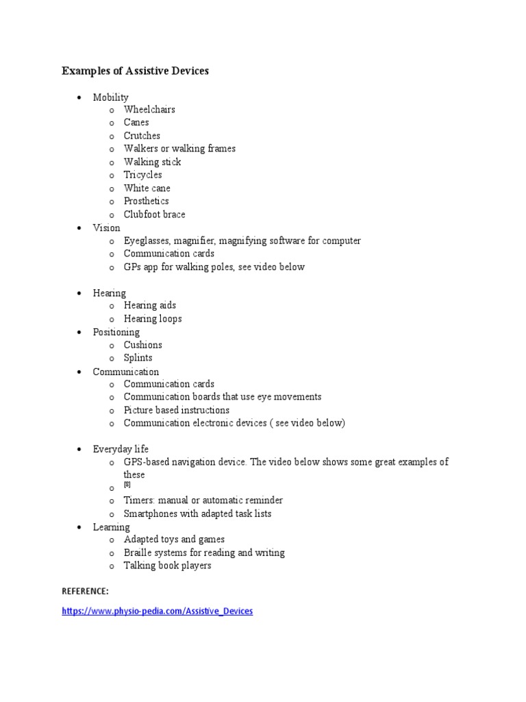Examples of Assistive Devices | PDF