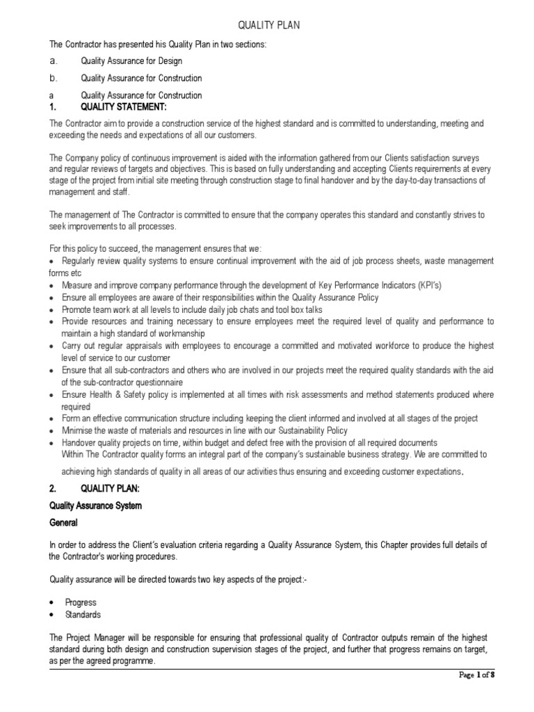 Quality Assurance Plan for Construction | PDF | Quality Assurance ...