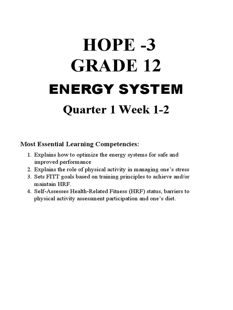 Hope - 3 Grade 12: Energy System | PDF | Cellular Respiration | Glycolysis