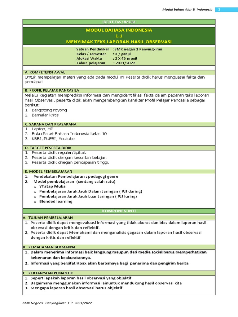 Modul 1-1 - Menyimak Teks Laporan Hasil Observasi | PDF | Karier & Perkembangan | Sains & Matematika