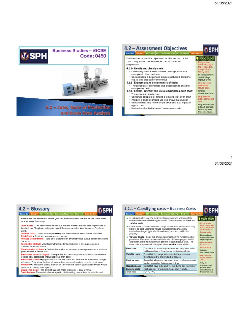iGCSE Business Costs and Break-even Analysis | PDF | Economies Of Scale ...