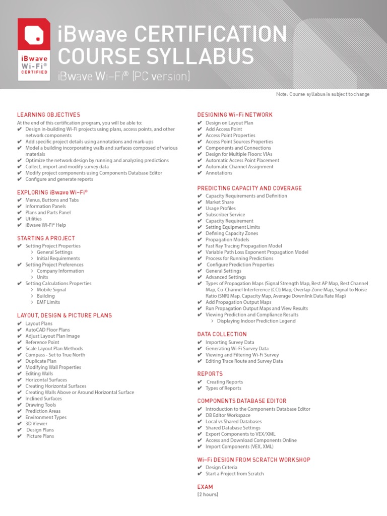 Ibwave Certification Course Syllabus: Ibwave Wi-Fi (PC Version) | PDF ...