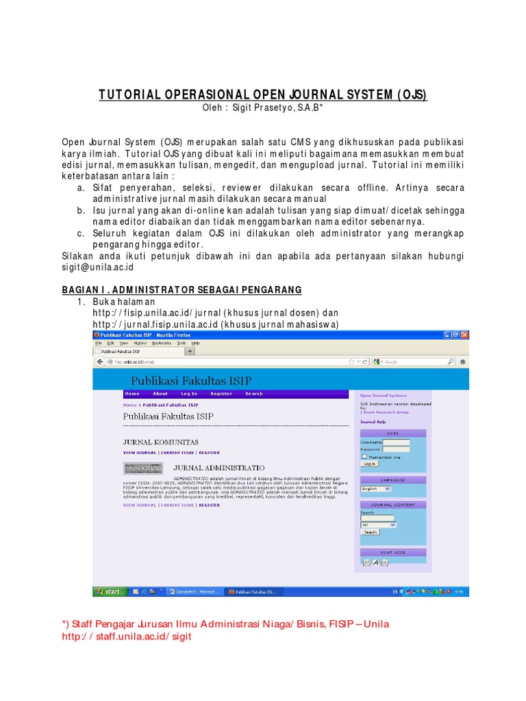 Tutorial OJS Unila | PDF | Bisnis