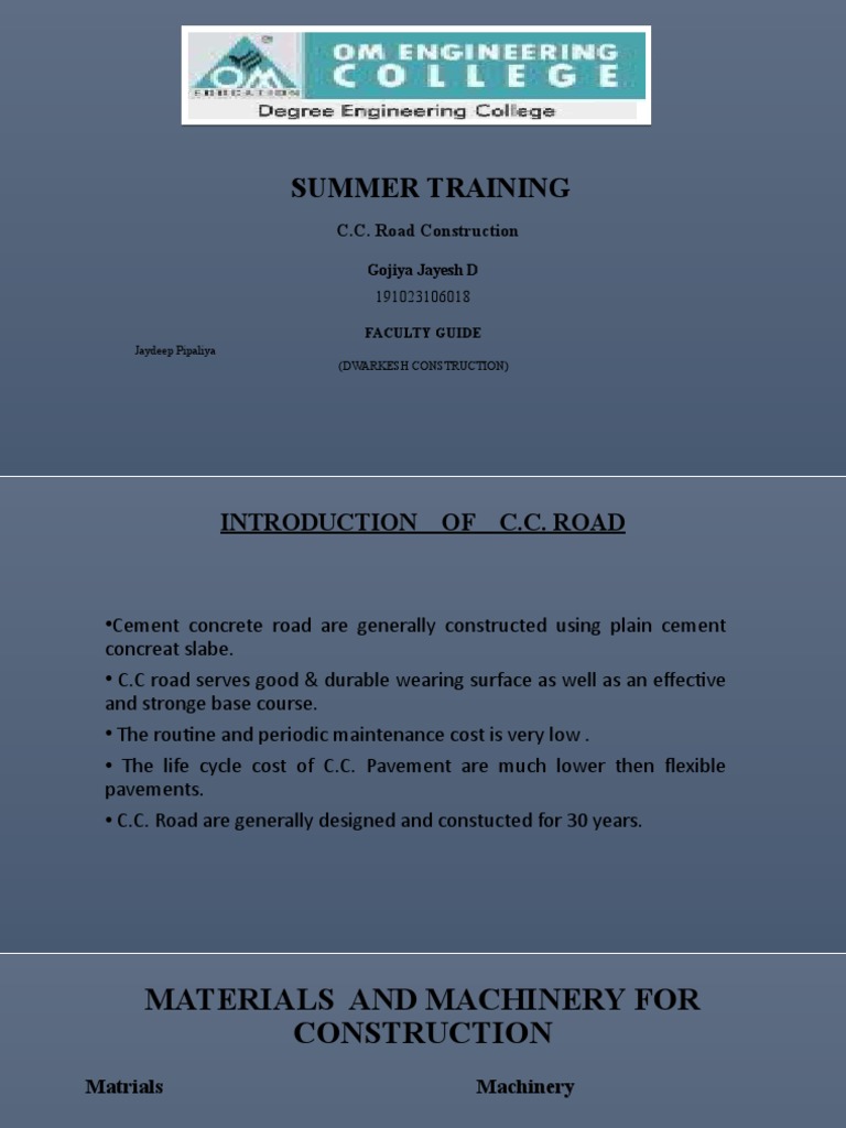 C.C Road Construction | PDF | Concrete | Road Surface