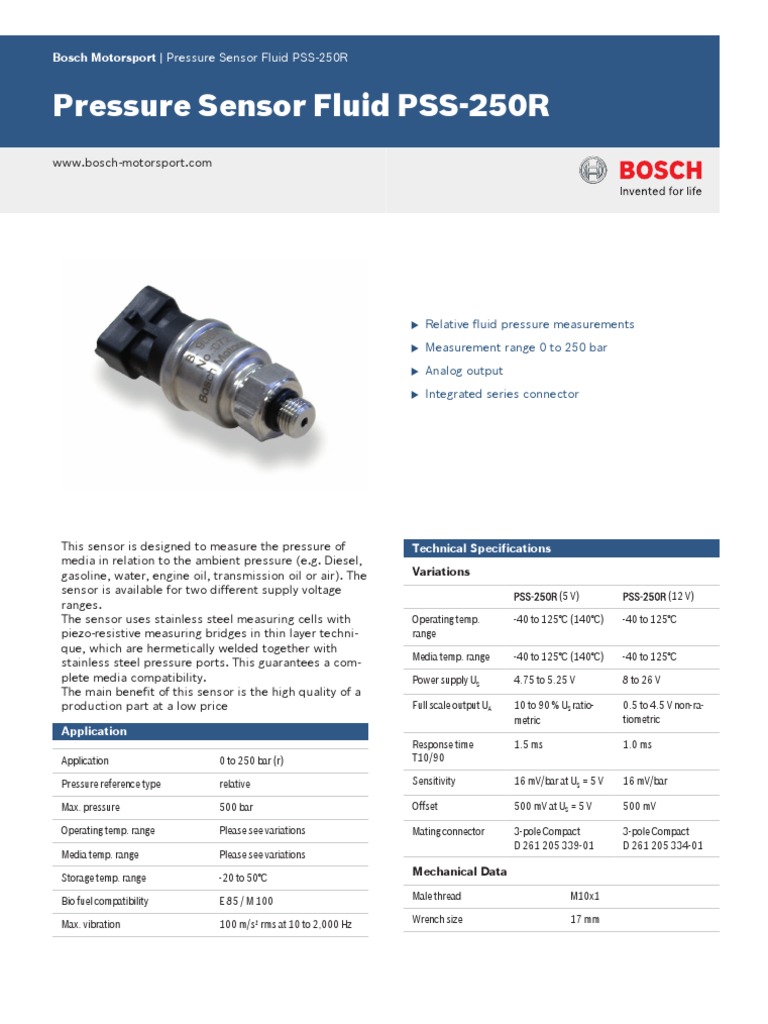 Bosch Motorsport - Pressure Sensor Fluid PSS-250R | PDF | Power Supply ...