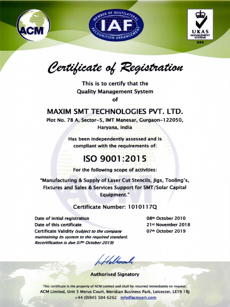 Sample ISO 9001 (UKAS, UK) | PDF