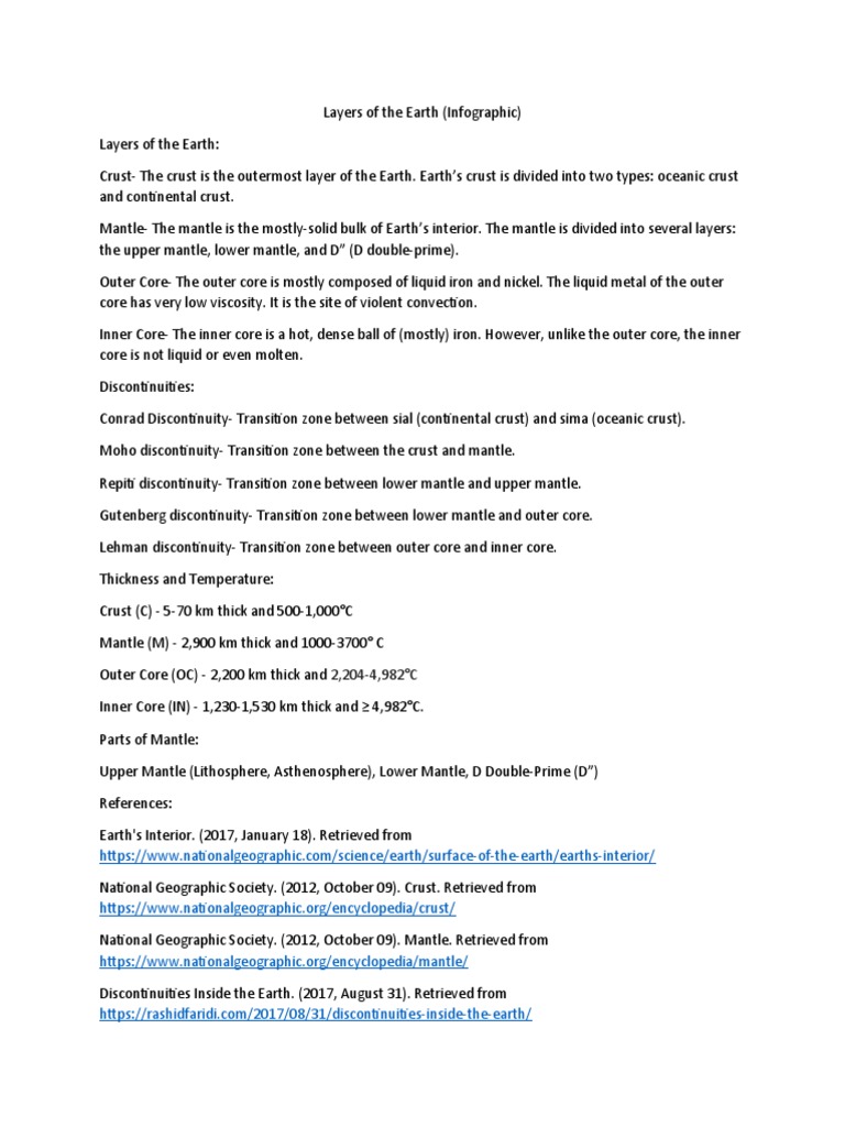 Layers of The Earth Infographic | PDF | Crust (Geology) | Earth