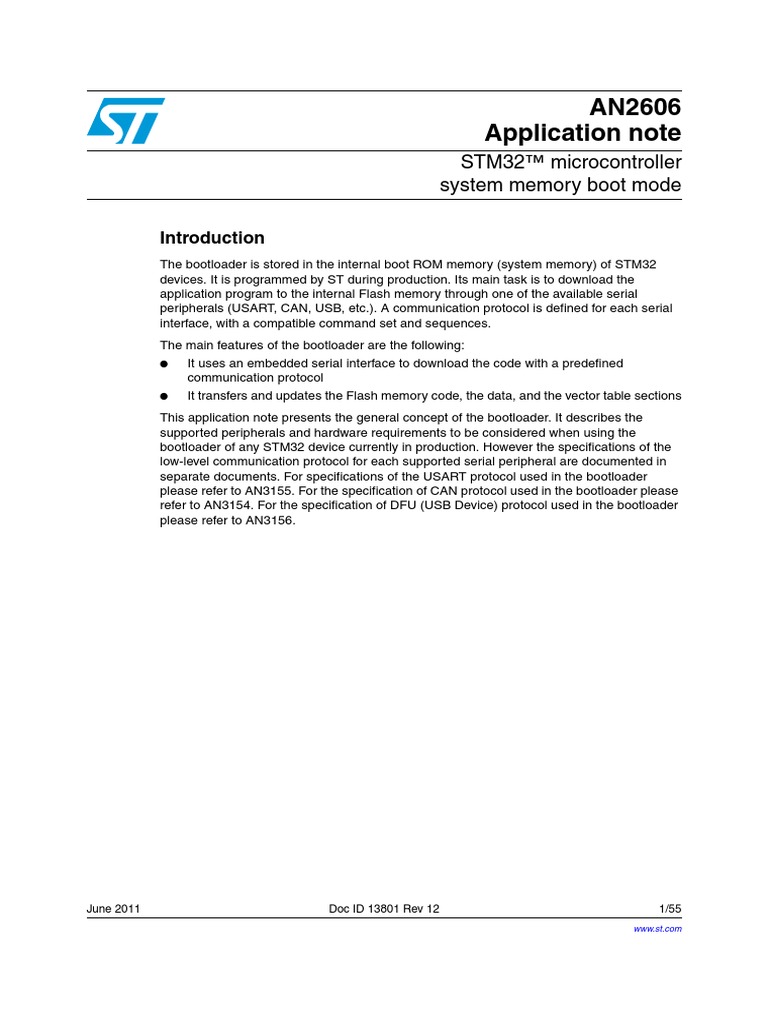 AN2606 Application Note: STM32™ Microcontroller System Memory Boot Mode | PDF | Booting ...
