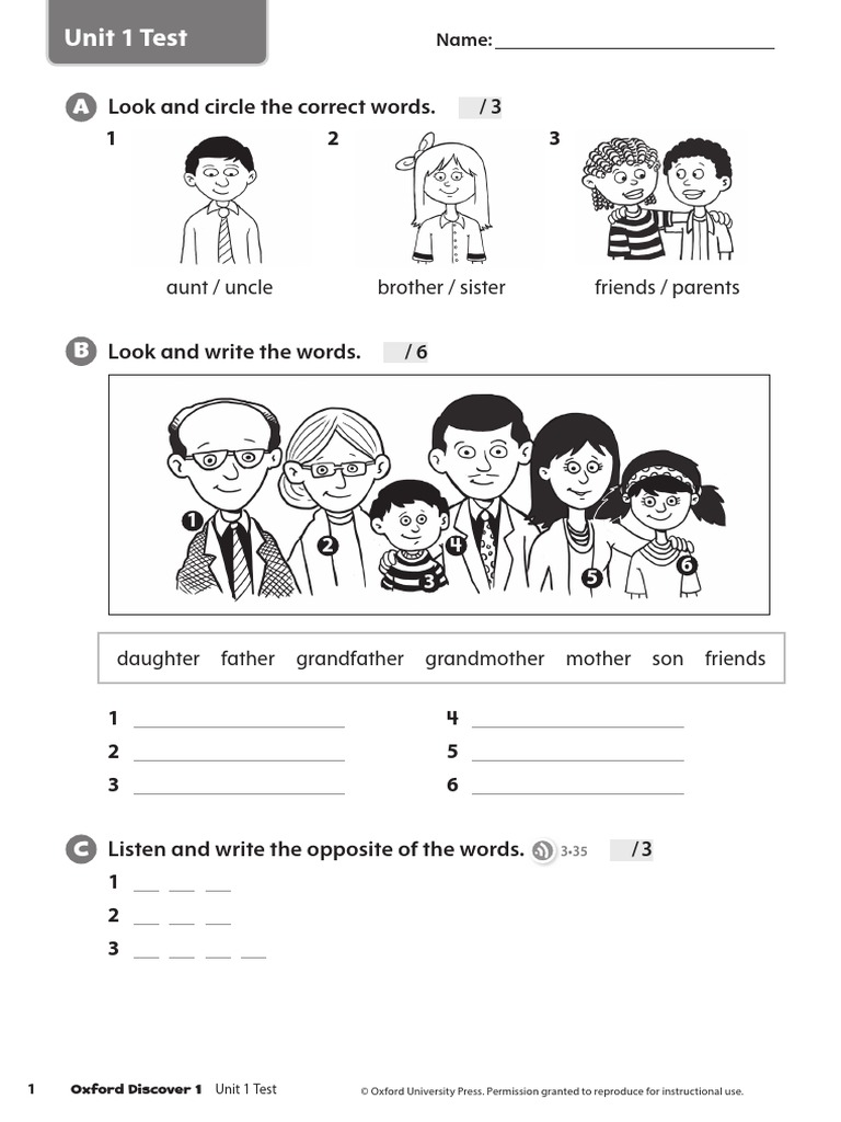 Oxford Discover 1 Unit Test | PDF