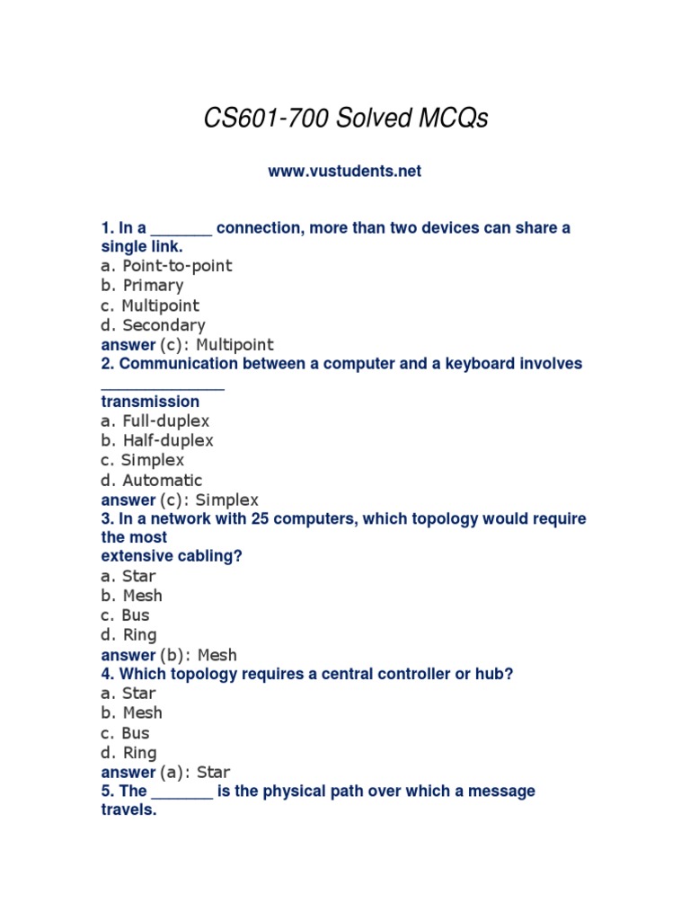 Cs601 700SolvedMCqs | PDF | Transmission Medium | Modulation