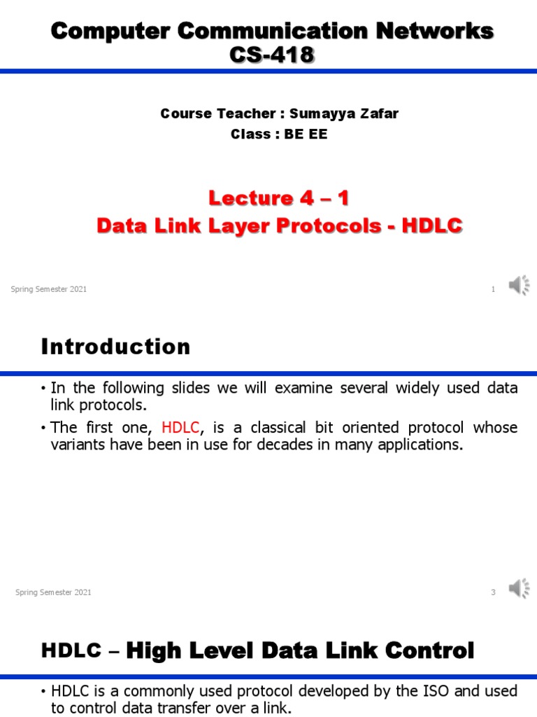 Computer Communication Networks Cs 418 Lecture 4 1 Data Link Layer Protocols Hdlc