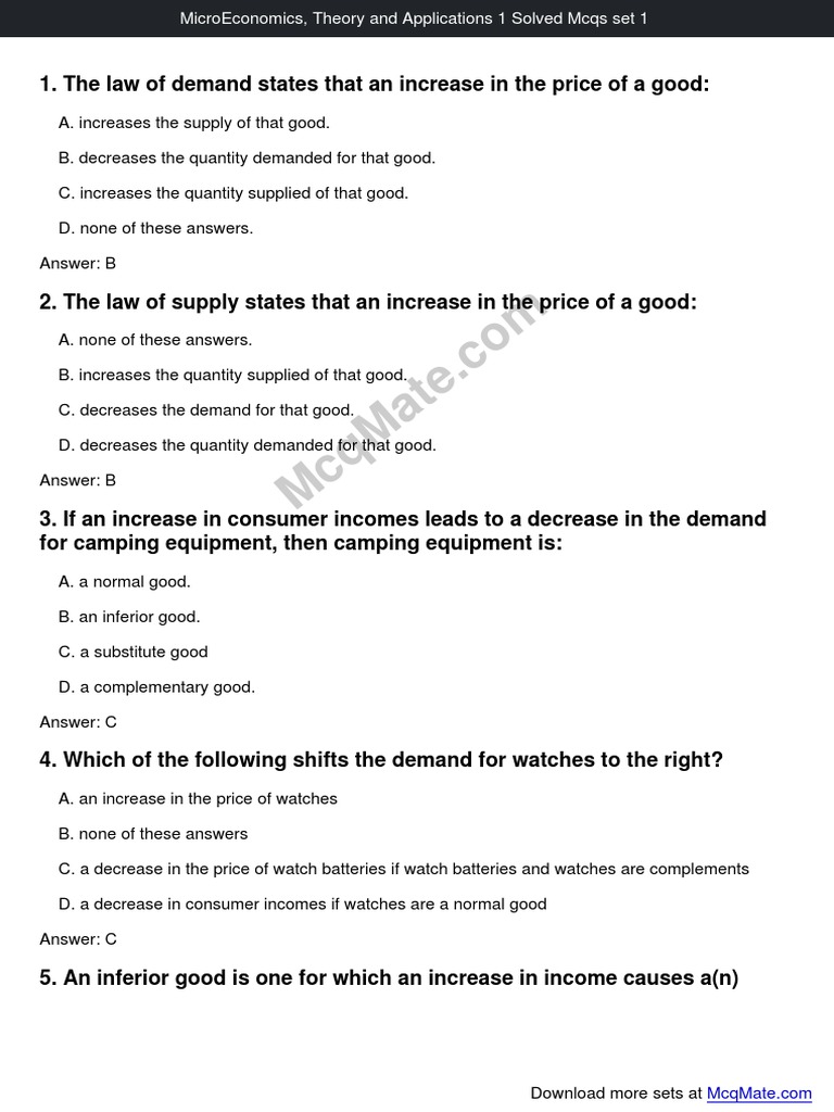 Solved MCQs on Microeconomics | PDF | Elasticity (Economics) | Demand