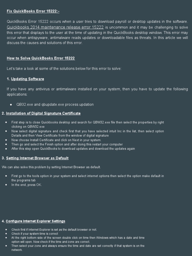 Quickbooks 2014 Maintenance Release Error 15222 | PDF | Quick Books ...