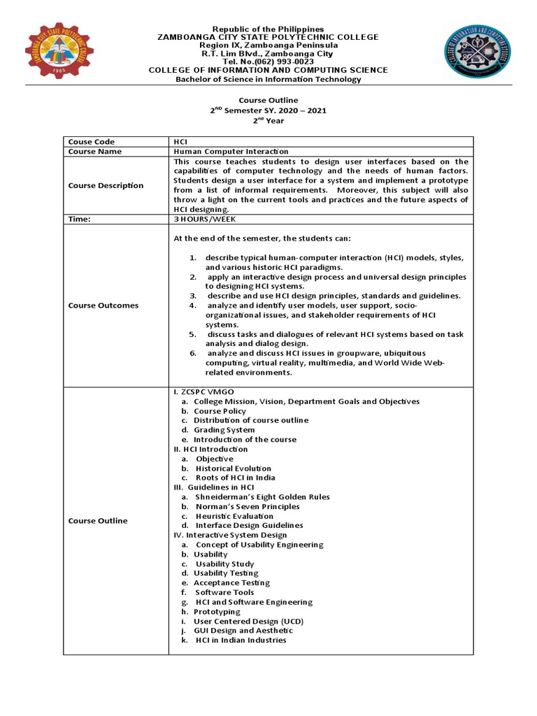 Bachelor of Science in Information Technology Course Outline 2 Semester ...