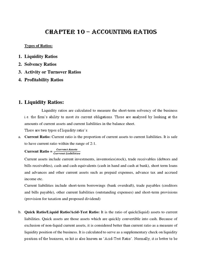 Chapter 10 - Accounting Ratios | PDF | Revenue | Debt
