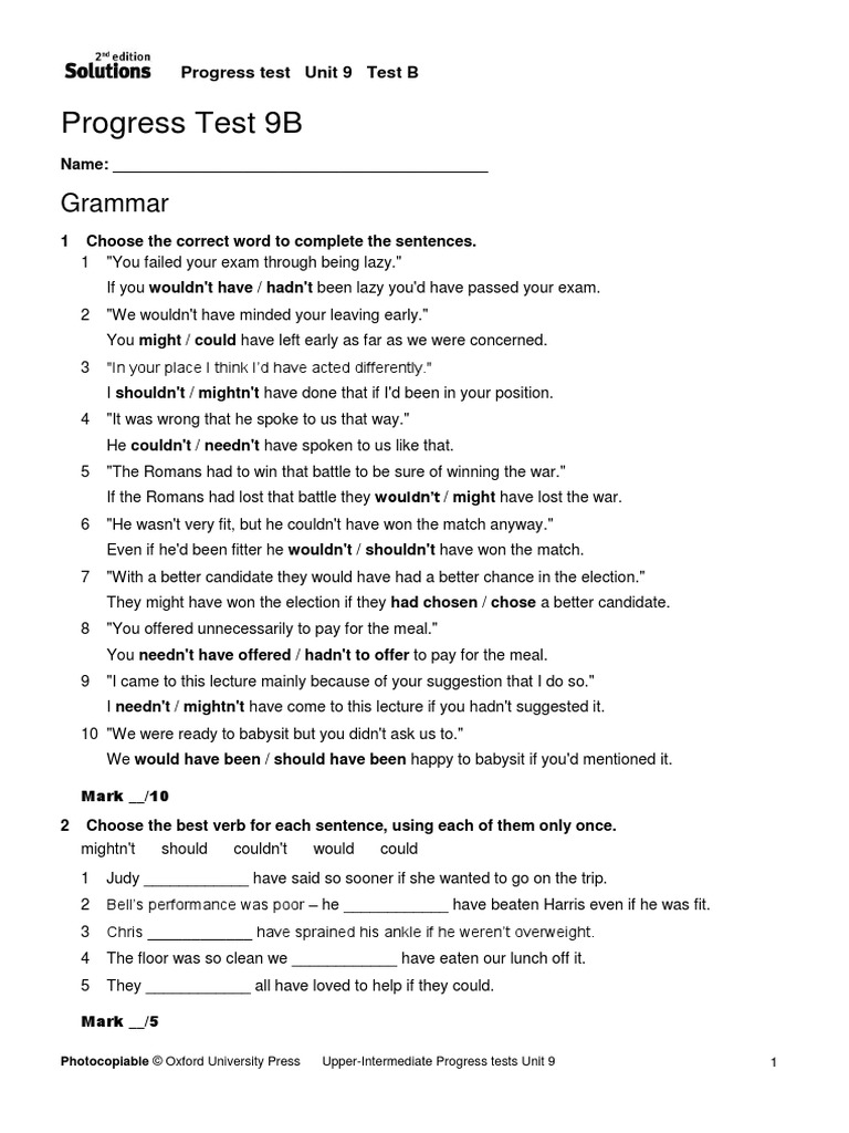 Progress Test 9B: Grammar | PDF